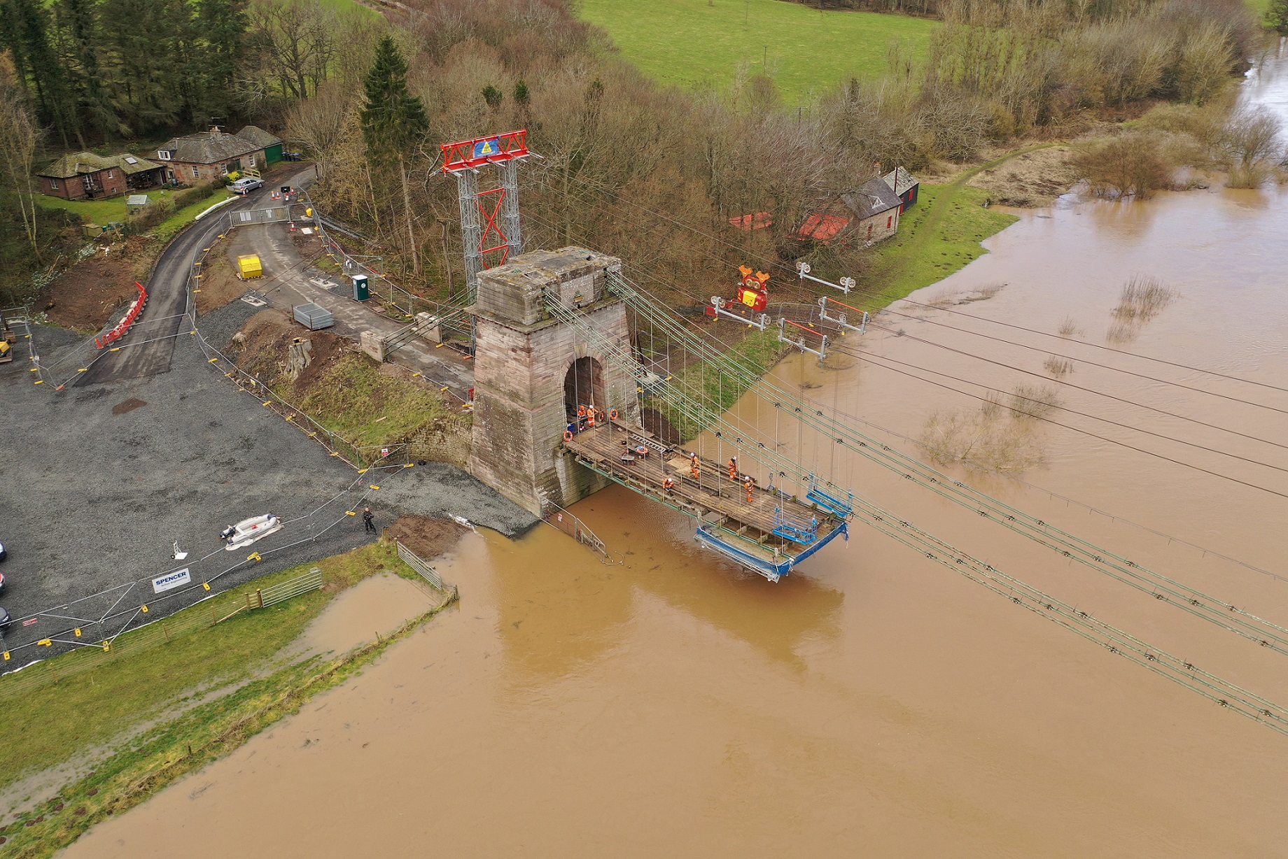 Drone footage captures renovation of historic UK suspension bridge ...